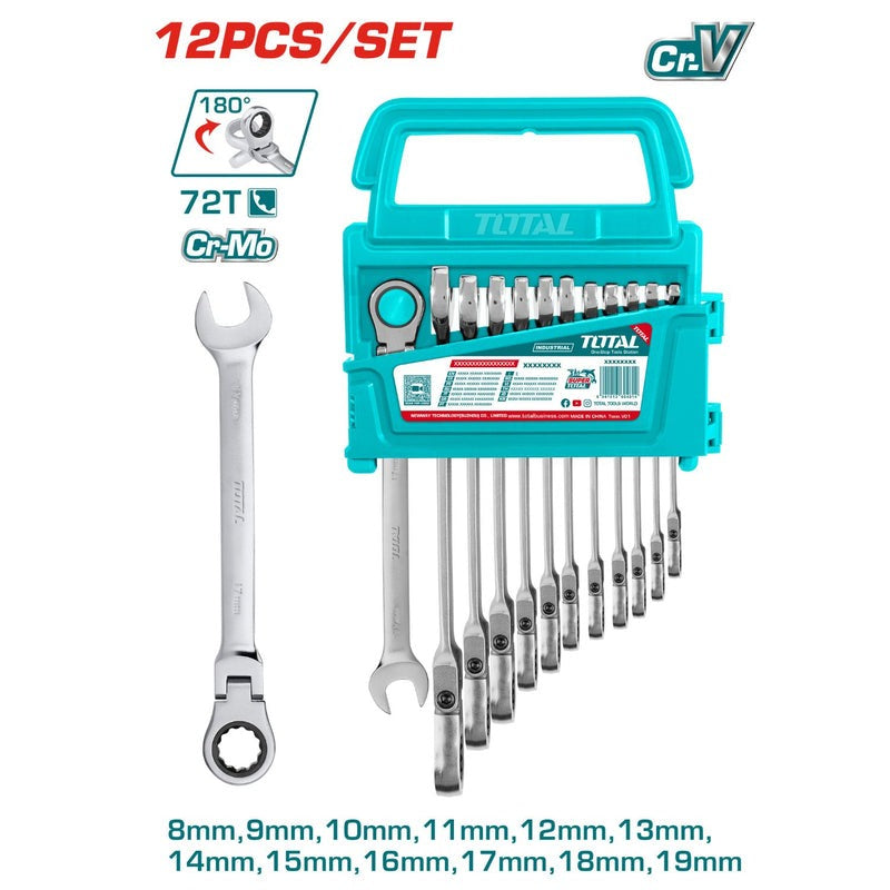 LLAVE MIXTA CON RACHE FLEXIBLE 8 - 19 MM JUEGO X 12 PZS INDUSTRIAL SUP — Herramientas Total Store