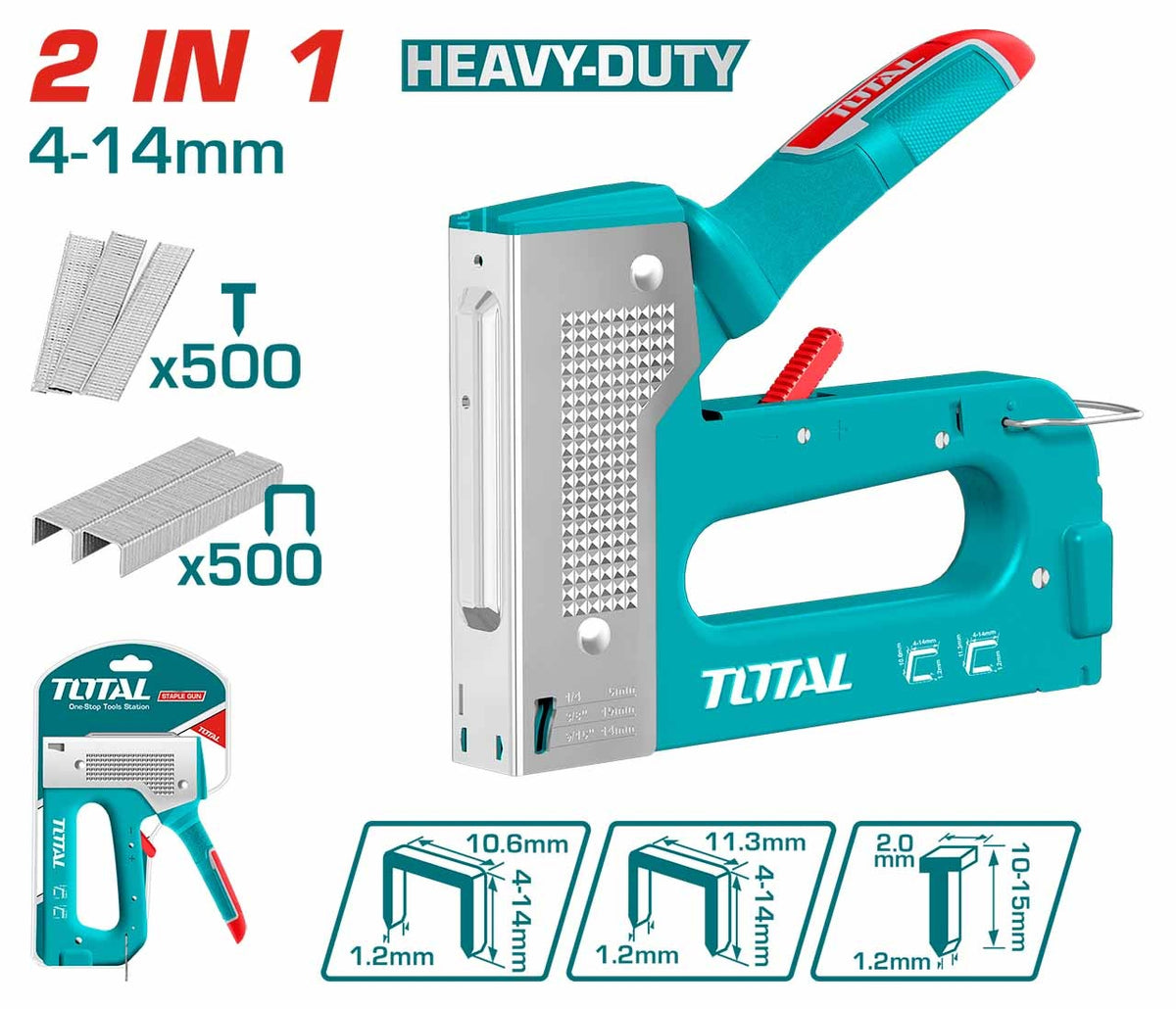 GRAPADORA 2 EN 1 (4 - 14 MM) INCLUYE 500 GRAPAS Y 500 CLAVOS INDUSTRIA — Herramientas Total Store